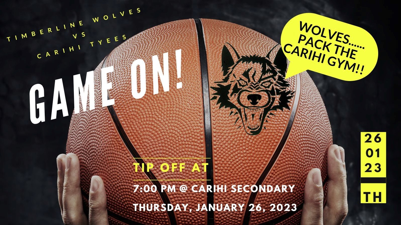 GAME ON!! Timberline Wolves vs. Carihi Tyees, Thursday, January 26th at ...